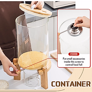 Tioncy 8L Flour and Cereal Glass Container Rice Oatmeal Dispenser Storage Container Cereal Food Storge Container with Airtight Lid Wooden Stand and Measuring Cup for Kitchen Organization Pantry Store