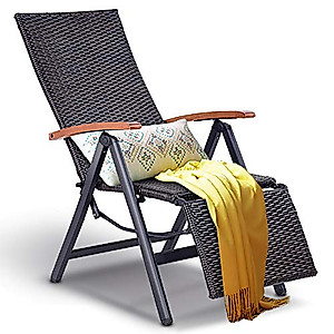 Tangkula Adjustable Chaise Lounge Chair Folding Reclining Beach Yard Pool Rattan Chair