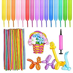 RUBFAC 260 Balloons, 450pcs Colorful Long Balloons with Pump, Premium Twisting Balloons Animals Magic Balloons for Birthday Wedding Party Supply