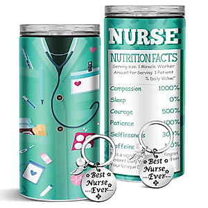 Didaey 4 Pcs Nurse Gifts Include 2 Pcs 16 oz Nurse Tumblers Nurse Nutrition Facts 4 in 1 Tumbler Can Cooler Cup Stainless Steel Insulated Nursing Mug and 2 Pcs Nurse Appreciation Keychain for Nurses