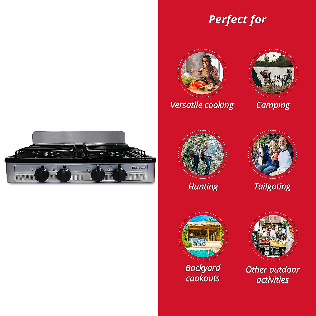 Koblenz PSK-400S 4 Portable Porcelain Cover and Four 16,000 BTU Burners, Stainless Steel Stove for Propane Gas, Silver