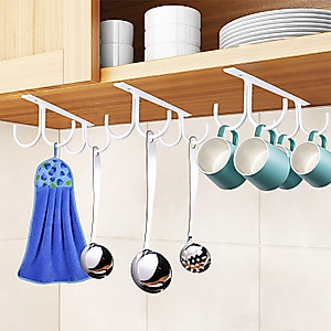 TRUSBER Mug Holder Under Shelf Coffee Cups Organizer Under Cabinet 3 Pack Cups Mugs Rack with Hooks 12 Hanging Hooks for Mugs,Coffee Glass Cups