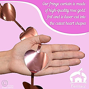 Rose Gold Heart Foil Curtain 2 Pcs - Metallic Fringe Tinsel - Bachelorette Party Decorations, Birthday Backdrop, Wedding Photo Booth, Engagement, Bridal Shower (Rose Gold)