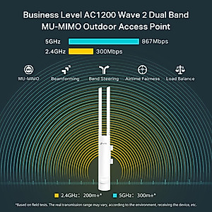 TP-Link EAP225-Outdoor | Omada AC1200 Wireless Gigabit Outdoor Access Point | Business WiFi Solution w/ Mesh Support, Seamless Roaming & MU-MIMO | PoE Powered | SDN Integrated | Cloud Access & App