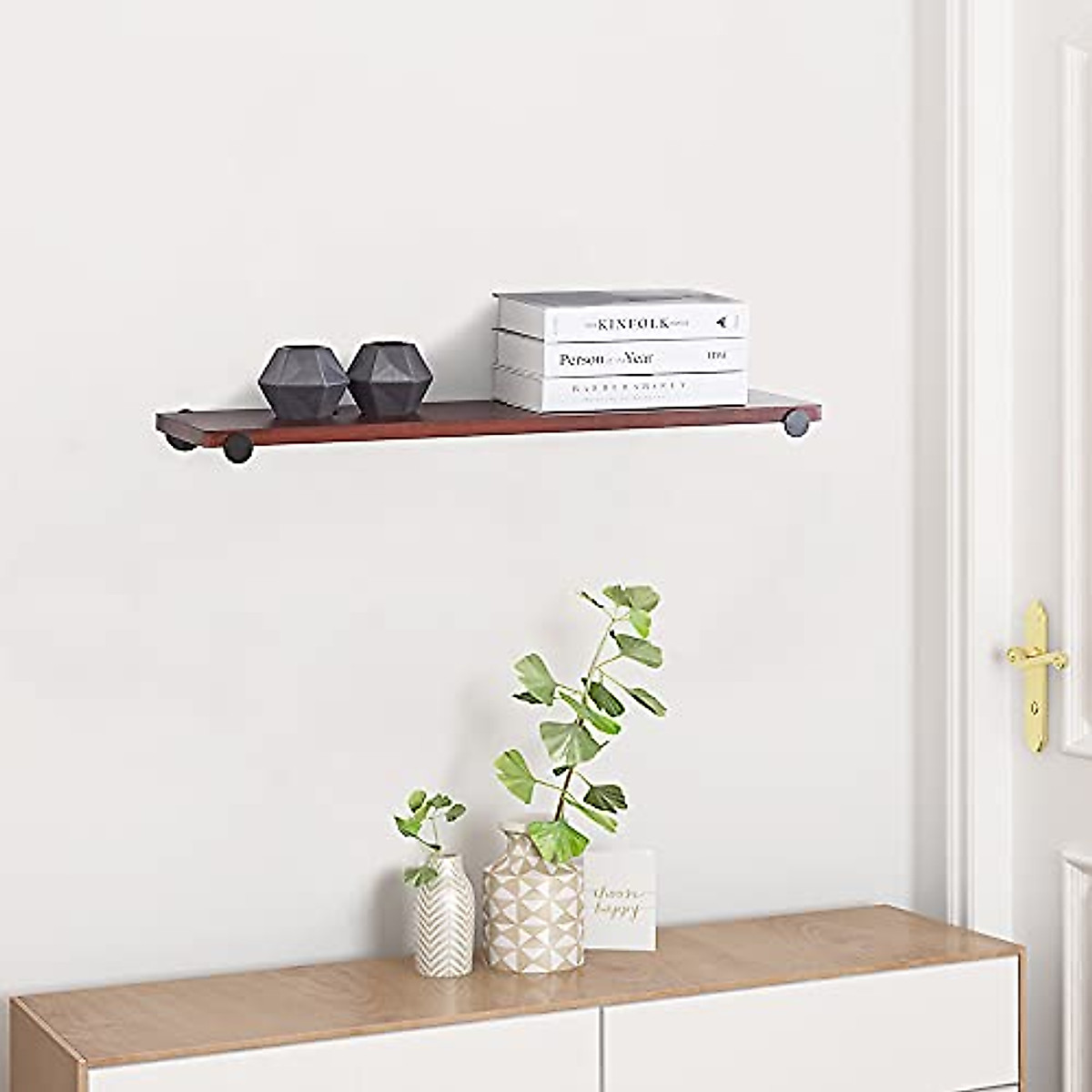 Coral Flower Floating Shelves for Wall Mounted, Rustic Wood Wall Storage Shelve for Home-office Decor, Bedroom, Bathroom, Livingroom, Kitchen, Brown, 31 inches