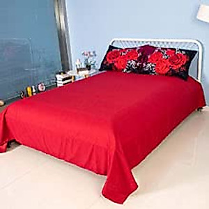 3D Oil Red Rose Bedding Sets 4PC,(1PC Duvet Cover,1PC Bed Sheet,2PC Pillowcase),100% Cotton King Queen Size Red Rose Duvet Cover Sets,Queen/Full Size