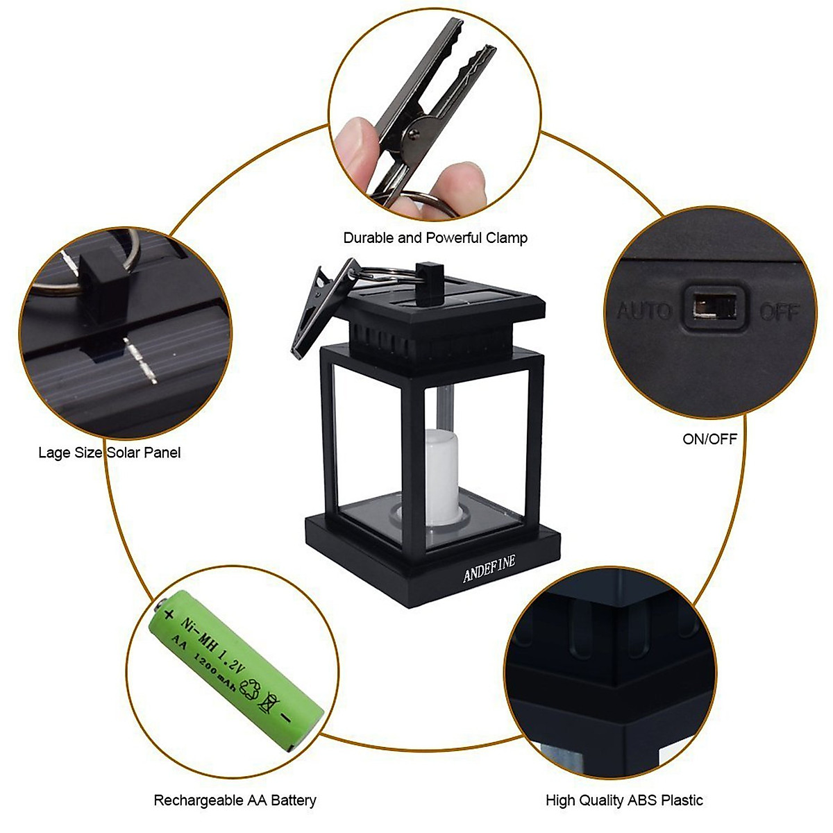 Patio Umbrella Lights - ANDEFINE Outdoor LED Solar Lanterns Waterproof Candle Lamps Decorated in Garden Porch Lawn (Yellow Light, Pack of 1)