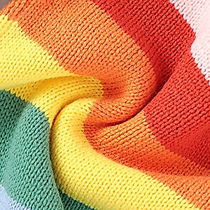 Newborn Baby Girls Boys Knitted Cardigan Casual Long Sleeve Crewneck Rainbow Stripes Button Down Knit Coat Outwear (Light Pink, 12-18 Months)