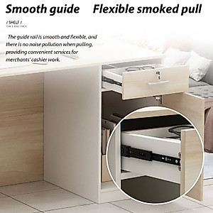 FAMAPY Reception Desk Retail Counter with Lockable Drawer & Shelves, Front Counter Desk Reception Counter Table for Salon Lobby Shop White and Oak (55.1”W x 23.6”D x 43.3”H)