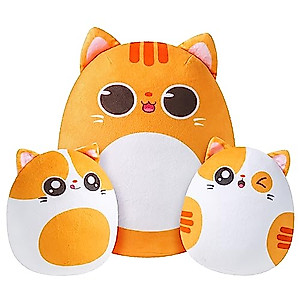 KMUYSL Cat Plush, 3 PCS Cat Plushies Toys, Kawaii Soft Stuffed Animals Plush Pillow Set for Kids Girls, Ideal Chrismas Birthday Gift