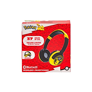 eKids Pokemon Pikachu Kids Bluetooth Headphones, Wireless Headphones with Microphone Includes Aux Cord, Volume Reduced Kids Foldable Headphones for School, Home, or Travel, Yellow