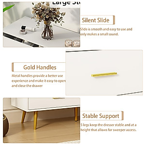 White Dresser for Bedroom, 6 Drawer Wood Dresser with Golden Handles, Modern Dressers & Chests of Storage Drawer for Entryway Hallway