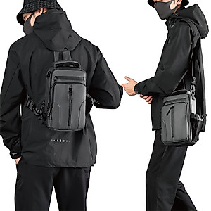 MAYMOONER Crossbody Sling Backpack Shoulder Bag for Men Women, Lightweight One Strap Motorcycle Messenger Bag Daypack for Cycling Hiking Walking Outdoor Sports Travel with USB Charger Port Grey