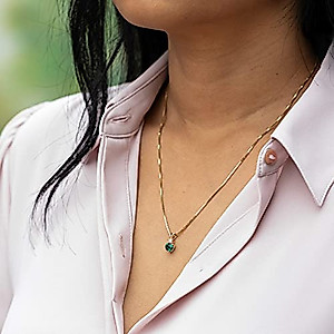 PEORA Created Emerald with Genuine Diamond Pendant in 14K Yellow Gold, Heart Shape Solitaire 6mm