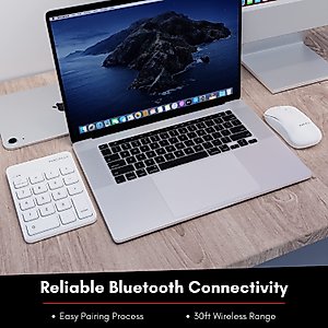 Macally Bluetooth Number Pad for Laptop, Apple, Mac, iMac, MacBook Pro/Air, Ipad, Windows PC, Tablet, or Desktop Computer - Rechargeable 18 Key Wireless Numeric Keypad - White Bluetooth 10 Key Numpad