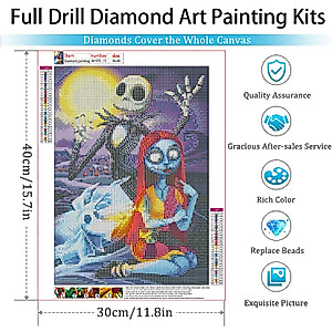 GemZono 4 Pack Diamond Painting Kits for Adults DIY 5D Jack&Sally Halloween Diamond Art Paint with Round Diamonds Full Drill Nightmare Gem Art Painting Kit for Home Wall Decor Gifts(12x16inch)