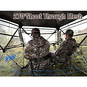 MOFEEZ Hunting Blind, 270°Shoot Through Mesh with Silent Sliding Window, 2-3 Person Ground Deer Stand Pop Up Tent with Portable Bag and Tent Stakes (Camo, 58 "Lx58 Wx66 H)