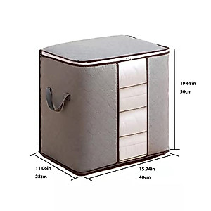 Large Capacity Clothes Storage Bag Organizer Reinforced Handle Thick Fabric for Comforters, Blankets, Bedding, Foldable with Sturdy Zipper, Clear Window, 3 Pack, 56L, Grey