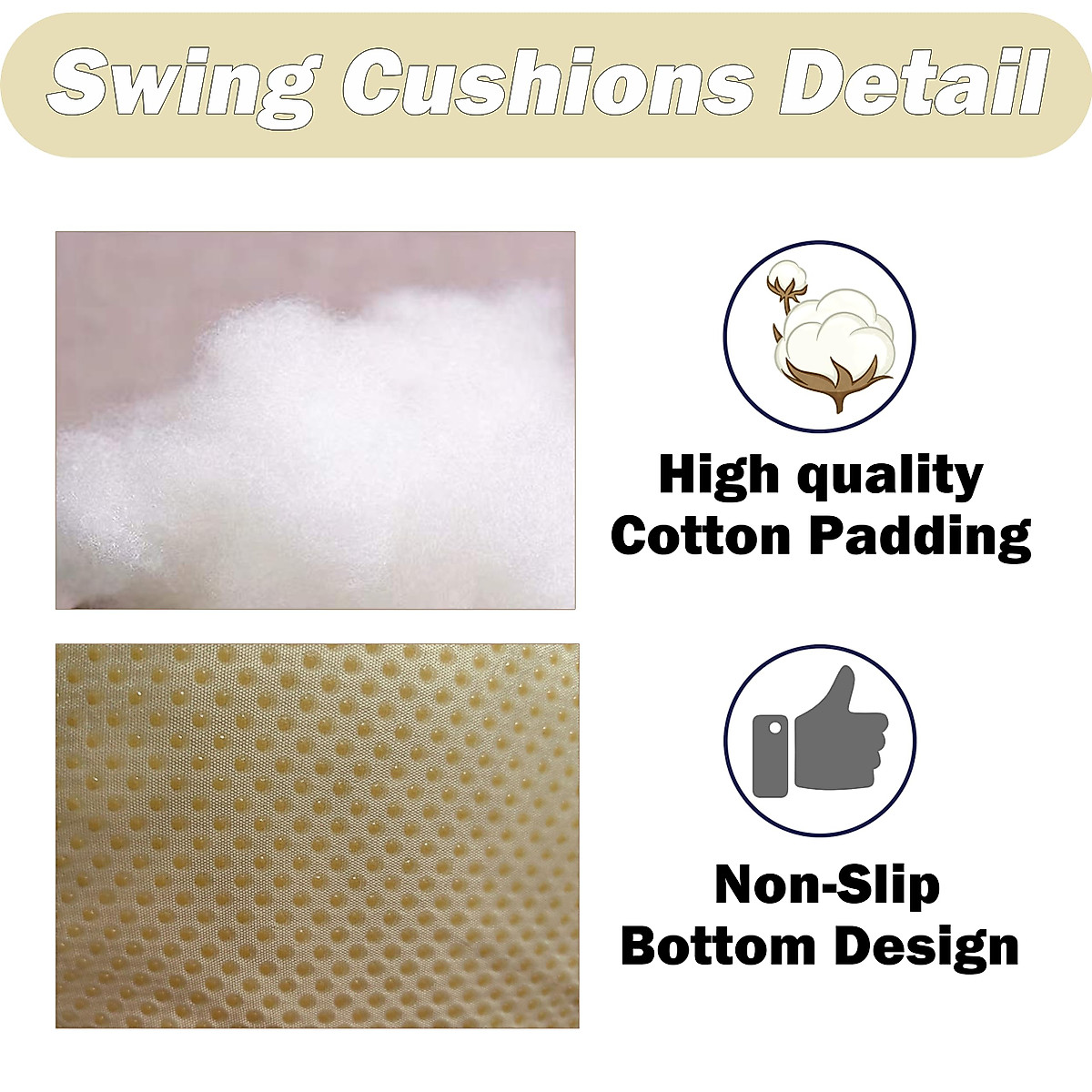 MYRINQ Porch Swing Cushions Waterproof Outdoor Swing Cushions with Backrest 2-3 Seater Swing Replacement Cushions for Outdoor Furniture Garden Backyard (Navy Blue, 40x 40 x 4 inches)