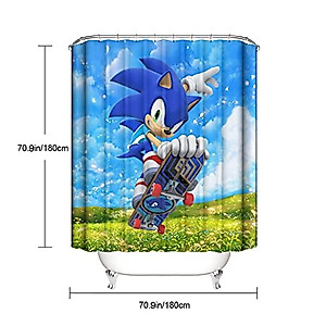 BOABIXA Son.ic The Hedge.hog 4 Piece Shower Curtain Sets, with Non-Slip Rugs, Toilet Lid Cover and Bath Mat, Durable and Waterproof, for Bathroom Decor Set, 72'' X 72'' (20220305)
