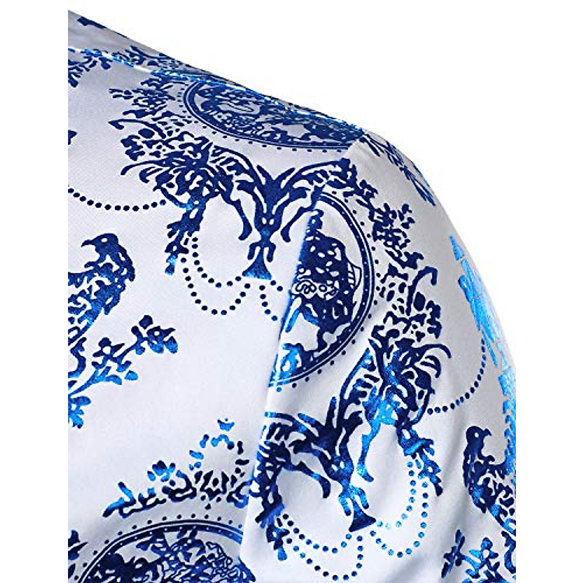 ZEROYAA Men's Luxury Shiny Design Slim Fit Long Sleeve Button up Dress Shirts ZZCL47 White Royal X Large