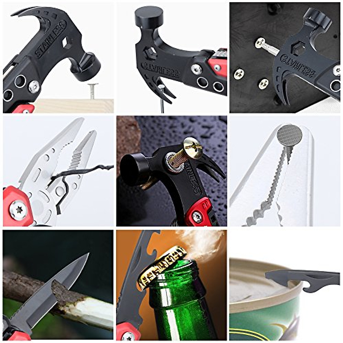 Goldenguy Multitool Claw Hammer,Multi Purpose Pliers Tool Cool Gadgets for Men Him,13 in 1 Survival Multitool,Camping Accessories, Car Valentine Gift for Friend