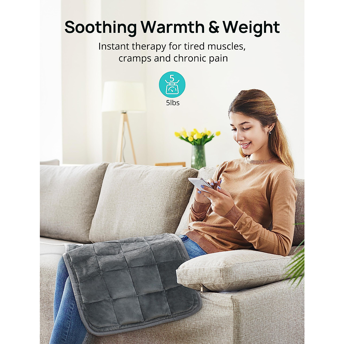 Weighted Heating Pad 17''x 33" XXXL Electric Heating Pad for Back Pain Relief, 5LBS with 6 Heat Settings 2H Auto-Off Heat Pad for Shoulder Arms Legs Cramps Washable