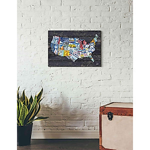 Epic Graffiti 'USA License Plate Map' by Britt Hallowell, Canvas Wall Art, 26"x18"