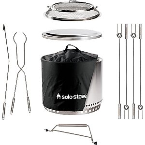 Solo Stove Bonfire Ultimate Bundle 2.0 | Smokeless Fire Pit, Stand, Shelter, Shield, Lid, Handle, Sticks&Tools, Portable Camping Accessories, Wood Burning, Stainless Steel, H: 16.75in x Dia: 19.5in