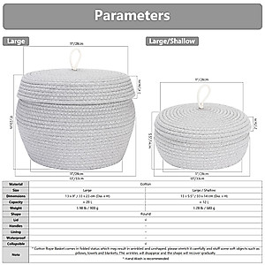 Sea Team Round Cotton Rope Storage Basket with Lid, Decorative Woven Storage Bin, Pot, Caddy, Organizer, Container for Snacks, Towels, Plants, 13 x 9 Inches (Large, Cream)