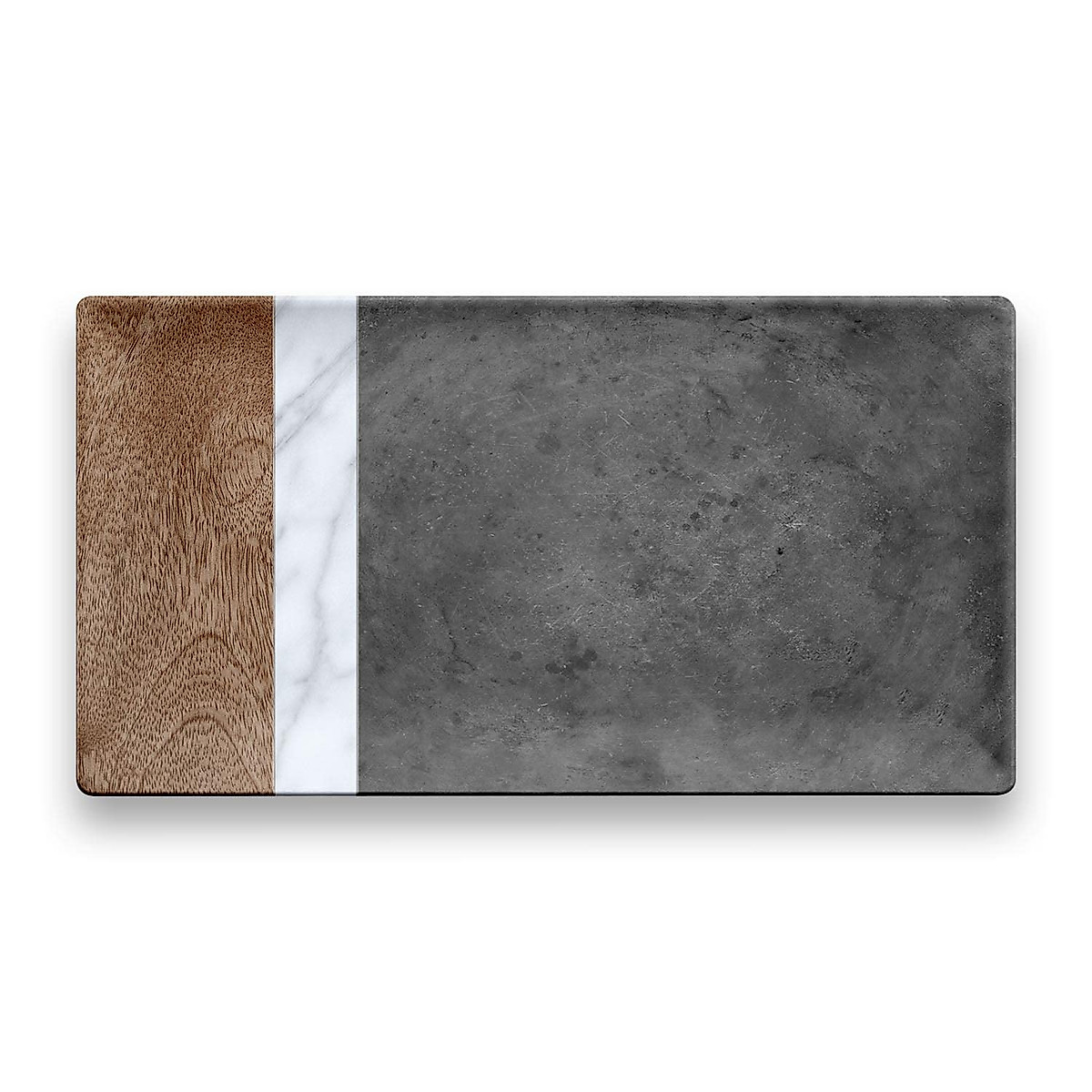 TarHong Marin Mixed Material Carrara & Stone Plank Platter, 17" x 9", Melamine