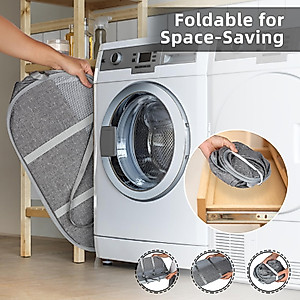 Collapsible Laundry Baskets, Foldable Mesh Clothes Hamper with Reinforced Handles, Durable Pop Up Hampers for Laundry, Tear Proof & Easy to Carry Laundry Hamper for Home, Laundry, Dorm, Travel Grey