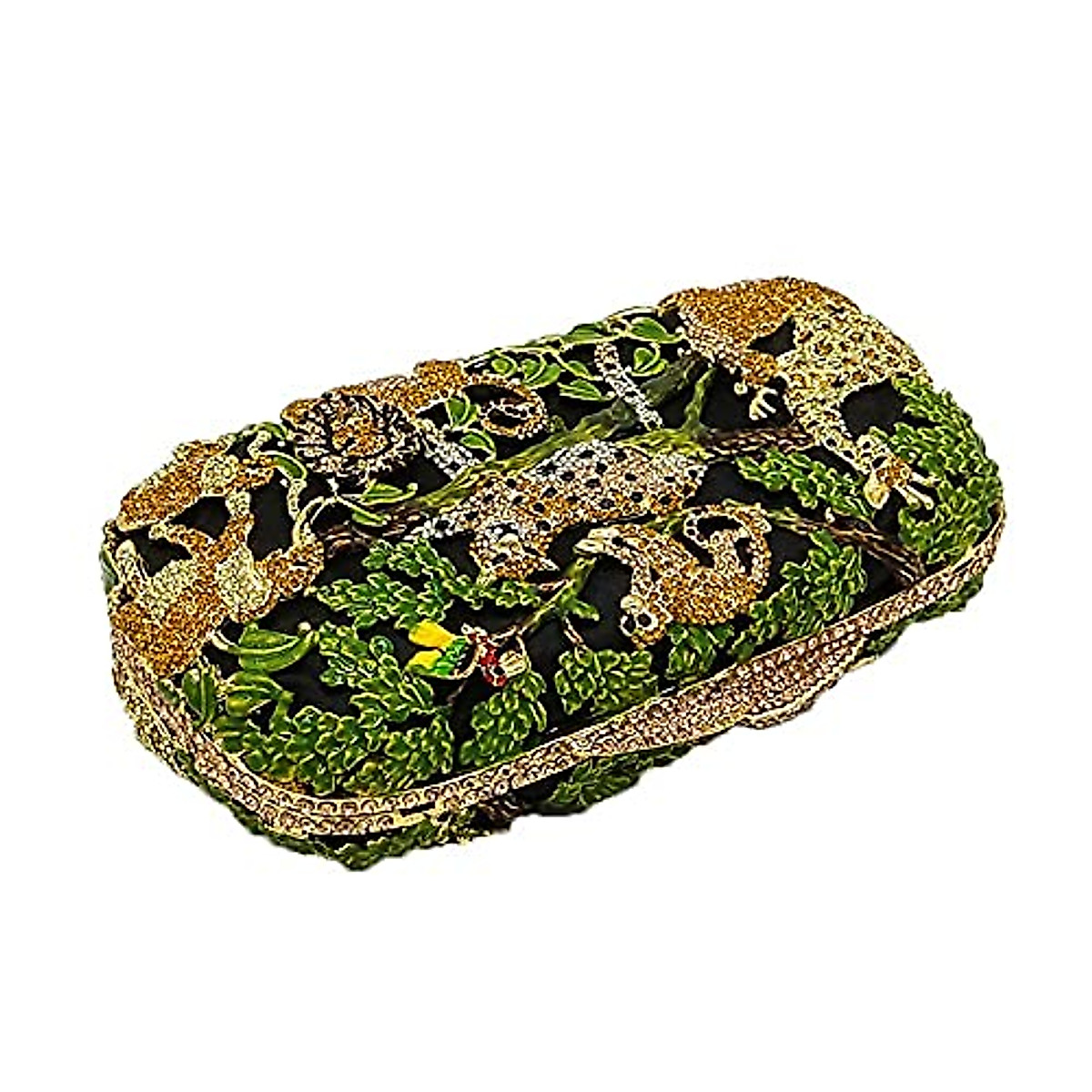 Forest Animal Pattern Style Crystal Clutch Purses for Women Formal Evening Bags (Green) Medium