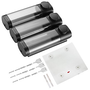 Shampoo and Conditioner Dispenser, Pollock Shower Dispenser 3 Chamber No Drill Shampoo Dispenser for Shower Wall Mounted Shampoo Conditioner Body Wash Dispenser for Bathroom,Large Capacity,Black