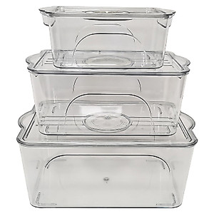 FRASTORDER Food Storage Containers with Lids - Clear Plastic Stackable Storage Bins with Date Recorder for Fridge, Freezer, Kitchen Cabinet, Pantry Organization (Set of 3)