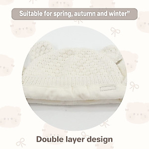 Duoyeree Kids Baby Hat Soft Warm Cable Knit Beanie Toddler Girl Fall Winter Hats (White and Pink, 6-12 Months)