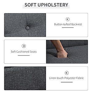 HOMCOM Modern Upholstered 2-Seat Loveseat Sofa with Linen-Touch Fabric and Rubberwood Legs, Grey