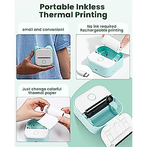 LabelCreate T02 Mini Sticker Thermal Printer, Portable Pocket Sticker Maker Machine, Mobile Phone Picture Printer Compatible with iOS & Android, for Pet Stickers, Kids Birthday, Children, Green