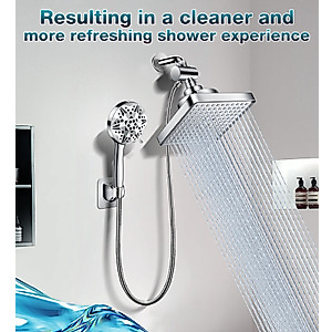 Dual Filtered Rain Shower Head Combo, High Pressure 9 Modes Handheld Shower Head Built in Power Spray, 6 inch Rainfall Shower Head with Filter for Hard Water