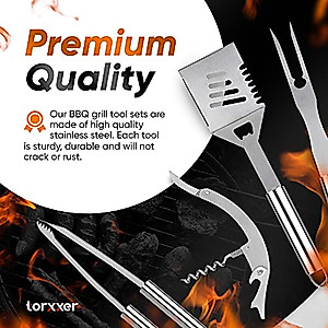 20 Piece Heavy Duty BBQ Grill Tools Set - Extra Thick Stainless Steel Spatula, Fork & Tongs. Complete Barbecue Accessories Kit in Aluminum Storage Case