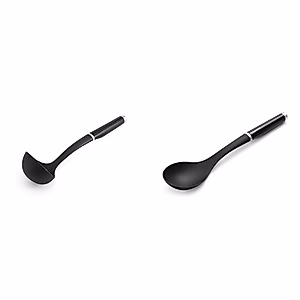 KitchenAid Classic Soup Ladle, One Size, Black 2 & Classic Basting Spoon, One Size, Black 2