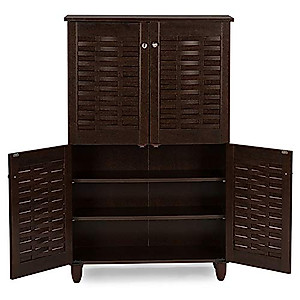 Wholesale Interiors Baxton Studio Winda Modern and Contemporary 4-Door Dark Brown Wooden Entryway Shoes Storage Cabinet