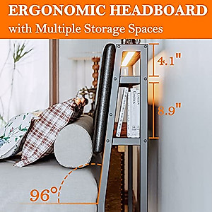 IRONCK Queen Bed Frame with Drawers, Ergonomic Storage Headboard with Charging Station, LED Light, Solid and Stable, No Box Spring Needed