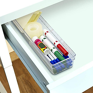 Glad Clear Plastic Organizer Bin – 9.5” x 3” x 2.2” Drawer Storage Tray with Non-Slip Feet