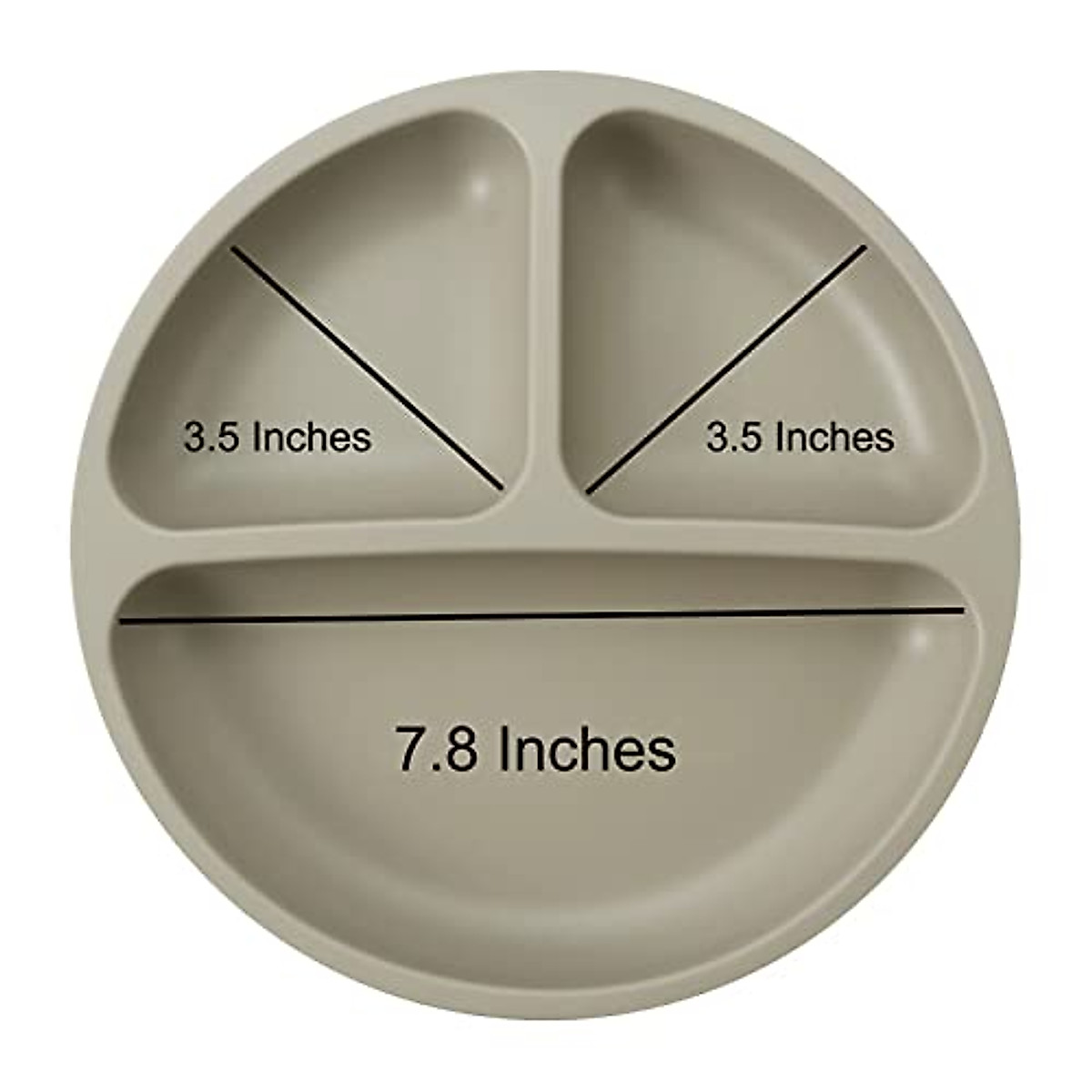 PandaEar Silicone Suction Plates for Babies & Toddlers, 3 Pack Divided Unbreakable Plates with Lid - Non-Slip - Dishwasher and Microwave Safe (Creamy Grey Brown)