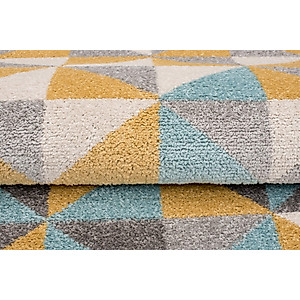 TAPISO Lazur Area Rug Teenager Geometric Small Triangles Grey Yellow Blue Living Room Bedroom Durable Resistant Carpet Size - 6x9 ft (180x270 cm)