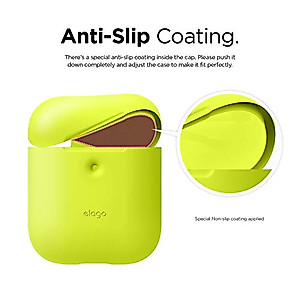 elago Silicone Protective Case Compatible with Apple AirPods 2 Wireless Charging Case, Front LED Visible, Anti-Slip Coating Inside [Patent Registered] [Neon Yellow]