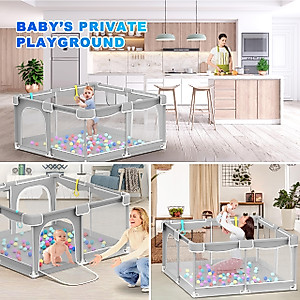 Baby Playpen, Playpen for Babies with Breathable Mesh and Zipper Gates, Indoor & Outdoor Play Pens for Kids Activity Center with Anti-Slip Base, Sturdy Safety Playpen, Kid's Fence for Infants