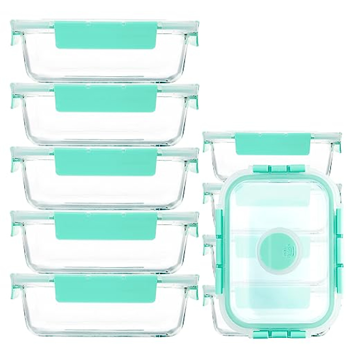 YANGNAY 10 Pack Glass Meal Prep Containers with Steam Vent, Food Storage Containers with Airtight Lids, Dishwasher/Microwave/Oven/Freezer Safe Glass Containers for Leftovers (Green)