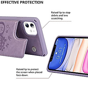 iCoverCase for iPhone 11 Wallet Case with Card Slots Holder and Wrist Strap [RFID Blocking] Embossed Leather Kickstand Magnetic Clasp Shockproof Cover for iPhone 11 6.1 Inch (Heart Purple)